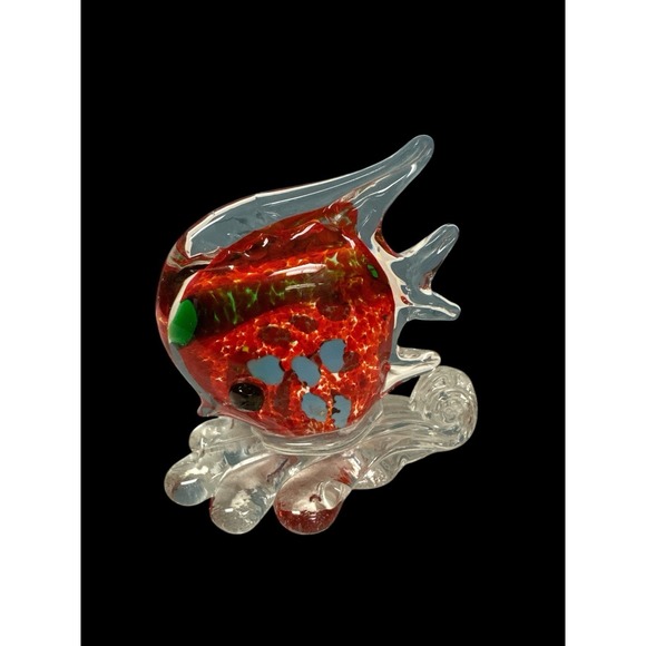Art | 5 Hand Blown Heavy Art Glass Fish On Wave Sculpture Muranostyle ...